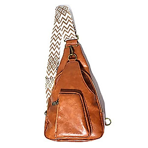 HAIBOLAN Women Cross-Body Sling Bag Vegan Leather Crossbody Shoulder Chest Purse with Adjustable Strap (brown 2)