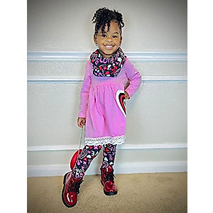 Unique Baby Girls Valentines Day Outfit Layered Heart Toddler Lace Trim Legging Set (7 Years, Pink)