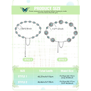 Epakh Turquoise Chain Belt Western Concho Belts for Women Silver Oval Belt Adjustable Metal Waist Belts for Dresses, One Size(Classic Style, 2 Pieces)