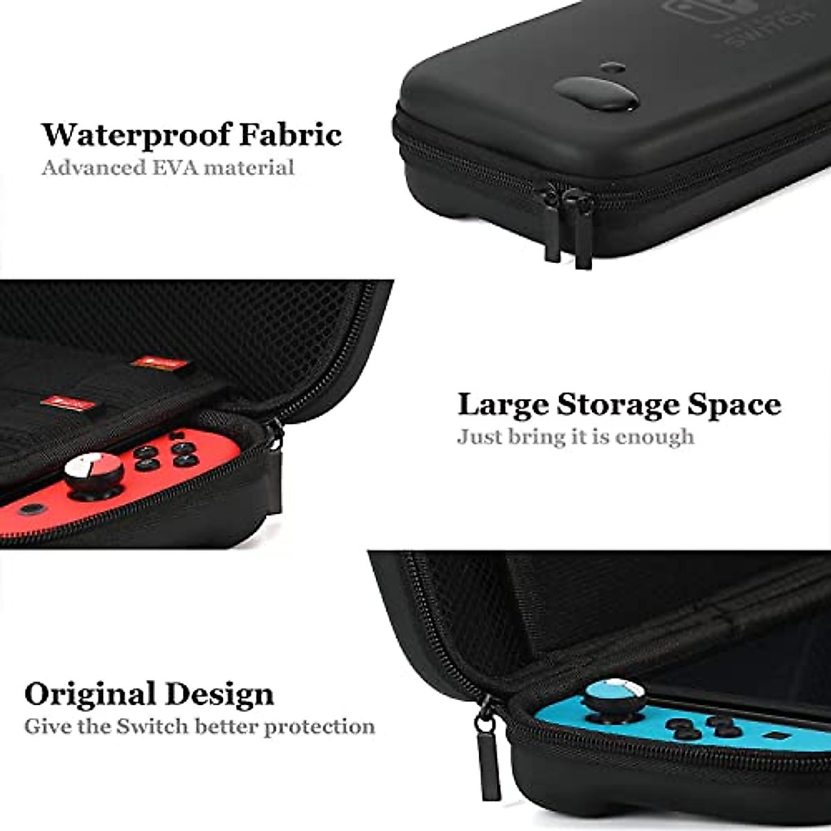 Carrying Case Compatible with Switch 2017 / Switch OLED 2021 Console Joy-Con with 10 Game Card Slots , Drawing of ginkgo leaf on grunge textures