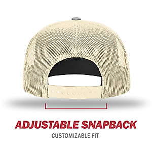 Richardson Unisex 511 Flatbill Trucker Adjustable Snapback Baseball Cap, Tri Heather Grey/Birch/Biscuit, One Size Fits Most