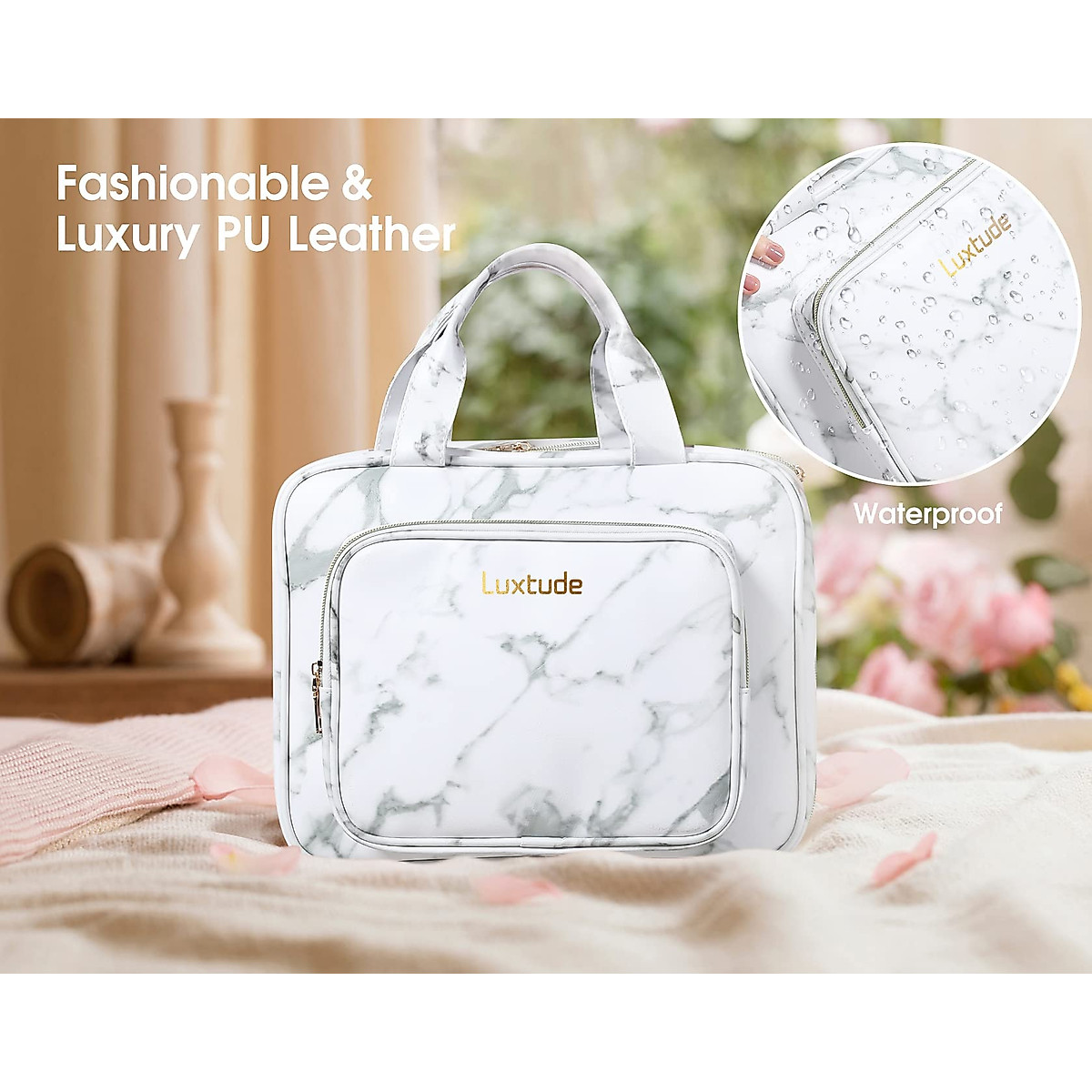 Luxtude Large Hanging Toiletry Bag for Women, Travel Toiletry Bag with Hanging Hook, Waterproof Cosmetic Makeup Organizer for Bathroom Shower Accessories etc.