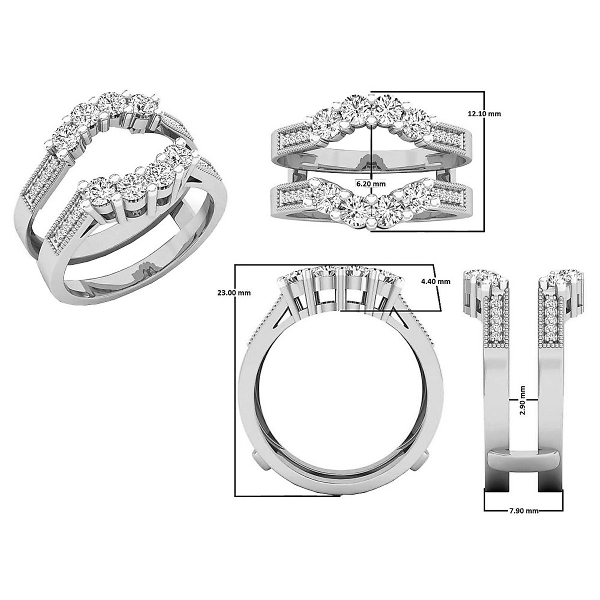 Dazzlingrock Collection 0.85 Carat (Ctw) 10K Round White Diamond Ladies Wedding Double Ring, White Gold, Size 6