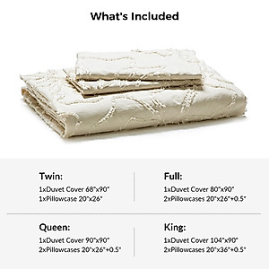 TINA'S HOME Duvet Cover Full Size - Tufted Boho Duvet Cover Set for All Season, 2PCS- 1 Beige Washed Microfiber Duvet Cover with Zipper and 2 Pillow Shams, Farmhouse Bedding Comforter Cover Set