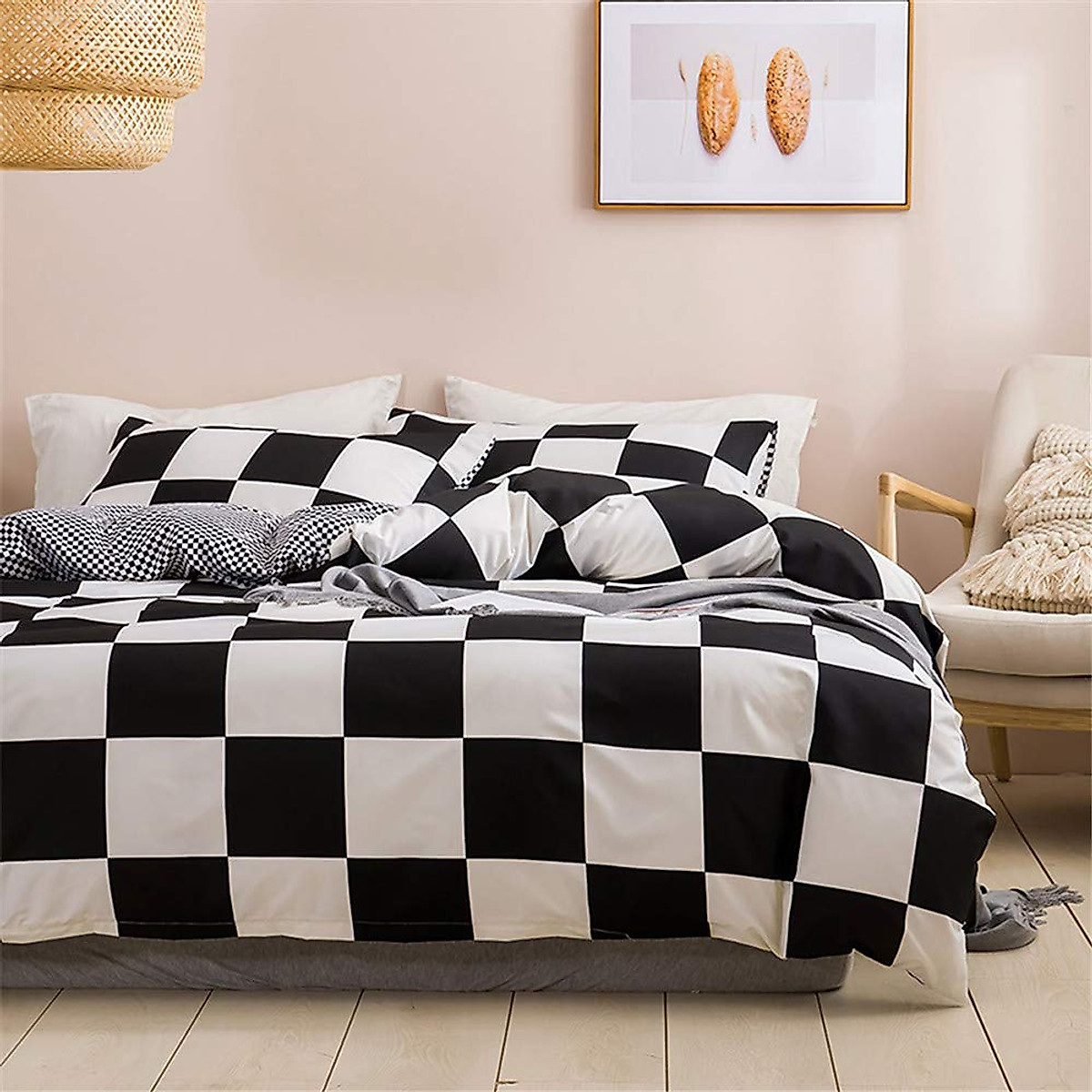 Black and White Plaid Duvet Cover Set Full Size, Reversible Geometric Grid Bedding Quilt Cover for Boys Teens Adults Room Decor, Soft Lattice Checkerd Comforter Cover with 2 Pillowcases, No Filler