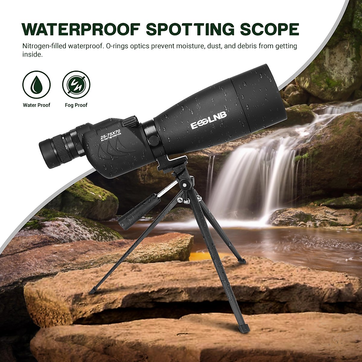ESSLNB Spotting Scope with Tripod and Phone Adapter BAK4 25-75X70 FMC Target Spotting Scope for Hunting Straight Spotting Scope for Target Shooting Bird Watching