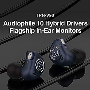 TRN V90 in Ear Earphones, HiFi IEM Headphone Studio Monitor Earbuds 4BA 1DD with Detachable 0.75mm 2 Pin Cable for Singer Musician Drummer(No Mic, Midnight)
