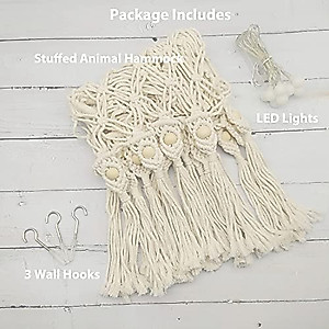 Stuffed Animal Net or Hammock, Boho Macrame Toy Hammock with LED Lights, Decorate Room Space Saving Pet Net for Stuffed Animals, Suitable for Nursery Playroom Kids Bedroom