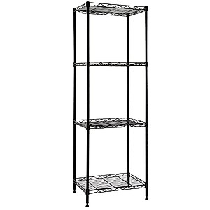 YOHKOH 4-Tier Wire Shelving Metal Storage Rack Adjustable Shelves for Laundry Bathroom Kitchen Pantry Closet (Black, 16.8L x 11.9W x 49H)