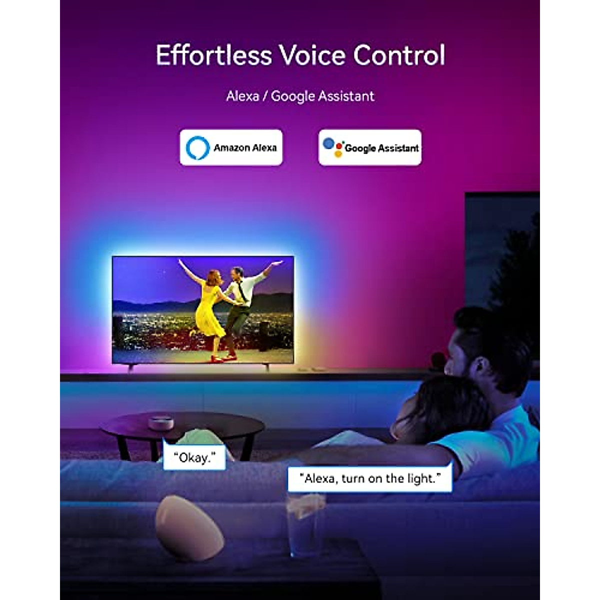 HDMI Sync TV LED Backlights, Immersion TV Strip Lights with HDMI 2.0 Sync Box, Sync with TV and Music, 4K HDR Support, Work with Alexa & Google Assistant, App Control Rope Lights for 55-65'' TV PC