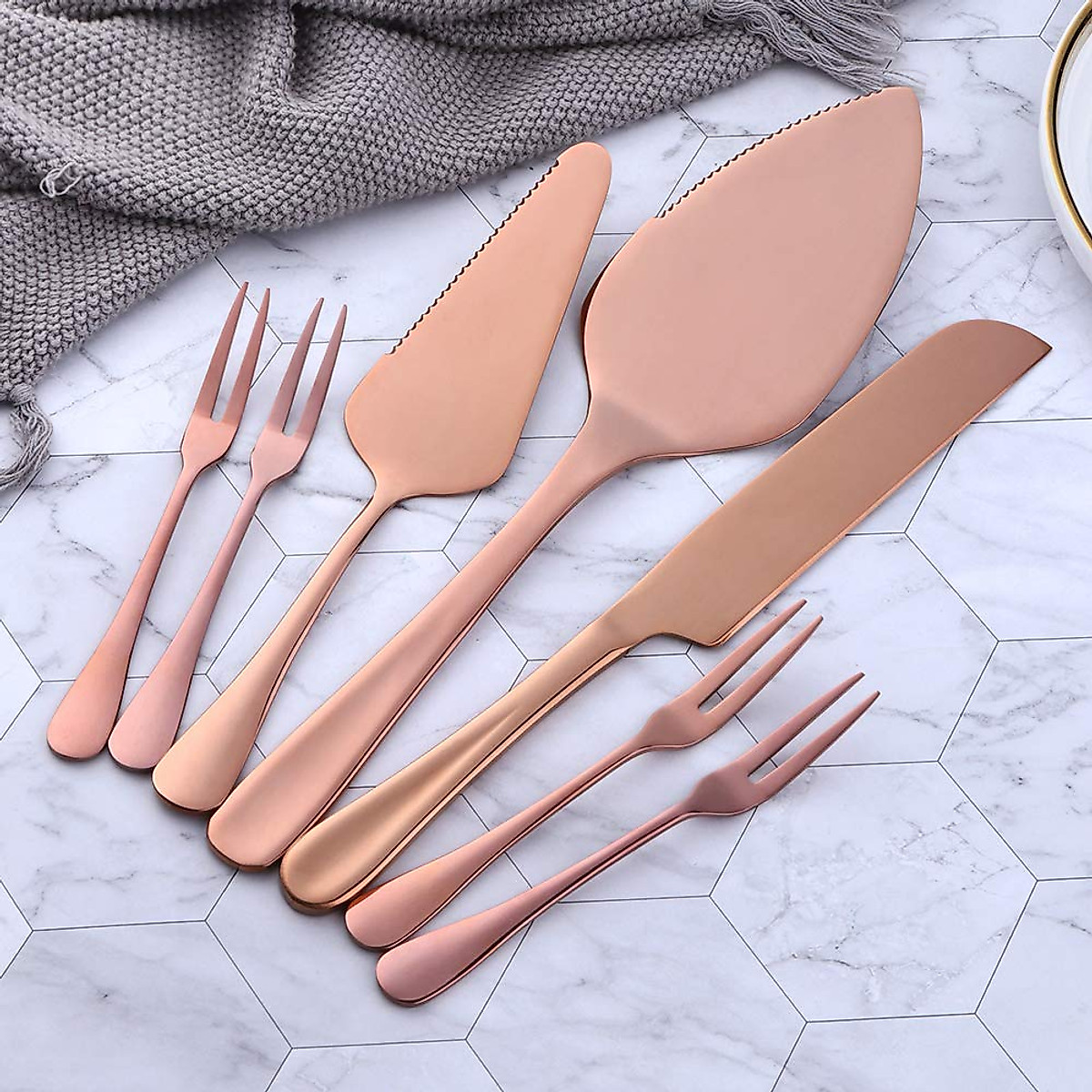 Cake Server Set,Rose Gold 18/8 （304）Stainless Steel Cake Shovel,Cake Knife&Dessert Fork/Cake Cutting Sets for Wedding,Anniversary,Party Supplies by BUY THINGS!