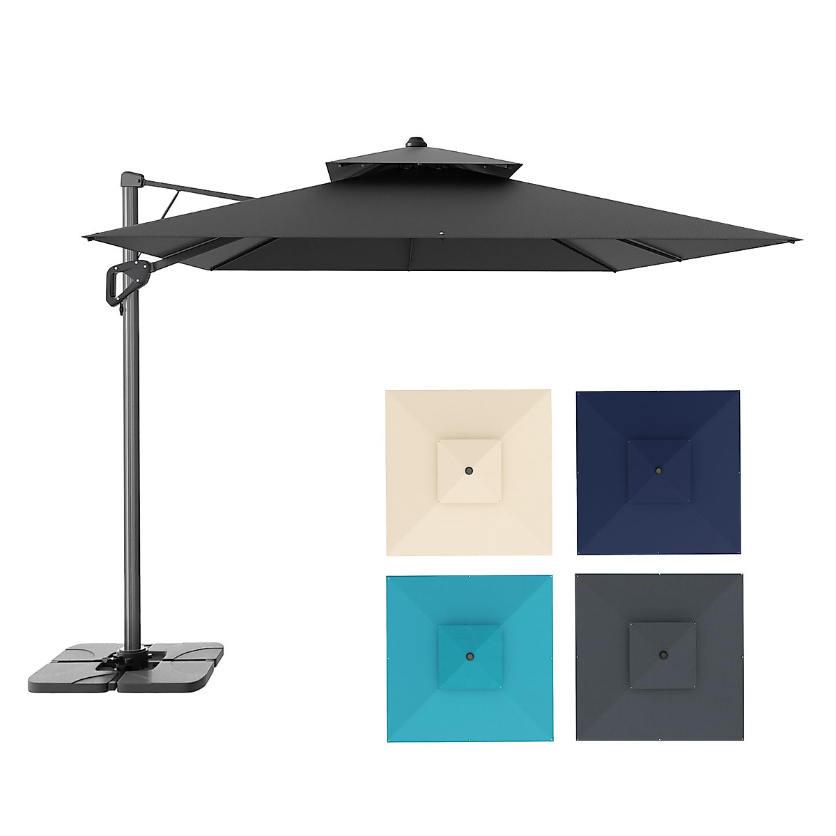 Nalupatio Patio umbrella 10FT Outdoor Square Umbrella Large Cantilever Umbrella 360°Rotation Hanging Double Top Offset for Garden Deck Pool Patio (Grey)