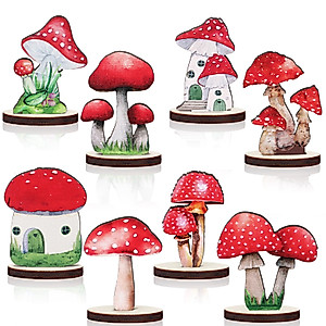 Thyle 16 Pcs Wooden Mushroom Party Decorations Fairy Forest Party Centerpieces Table Topper Wonderland Party Decor Christmas Vintage Mushroom Decor for Baby Shower Woodland Camping Birthday Party