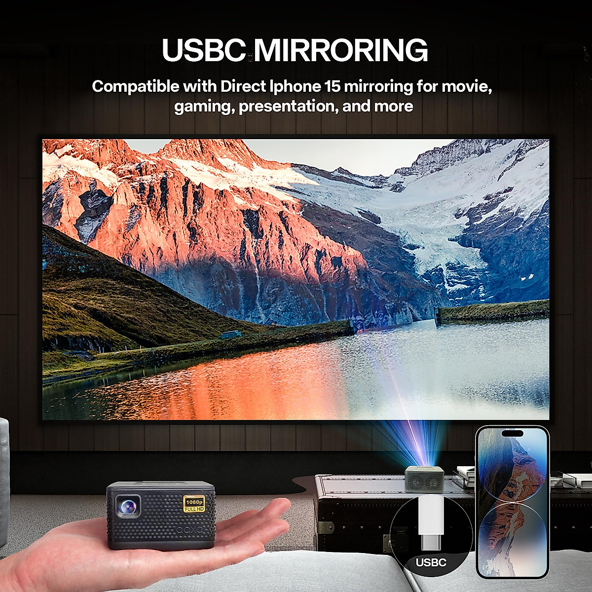 [BATTERY] AAXA P7+ DLP Mini Projector, 1080P Native 4k Supported Projector with Wifi & Bluetooth, USBC & Wireless Mirroring, Android Onboard, 2.5 Hour Battery