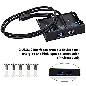 ASHATA USB Front Panel,USB 3.0 Floppy Front Panel with 2-Port,3.5 inches Floppy Bay 19 Pin to 2 Interface USB3.0 HUB