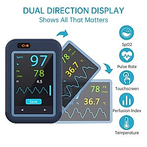 Wellue Smart Pulse Oximeter for Adults and Infant, Handheld Oxygen Monitor for SpO2&HR&body temperature, Rotatable Touchscreen, Free APP&PC Software (checkmepro)