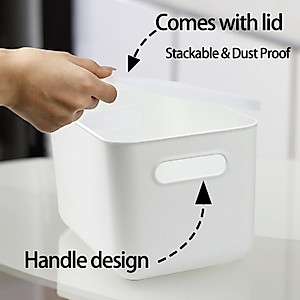 ZEXALOR 8 Pcs Storage Bins with Lids, Stackable Plastic Storage Containers for Organizing, Organizer Bins Shelf Baskets for Pantry Cabinet Shelves Desktop Freezer Drawer Organization (White, 4M+4S)