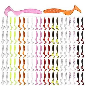 Lixada 100pcs 4cm Soft Artificial Fishing Lures Swimbait Tail Grub Lures Worm Moggot Grub Lures Baits