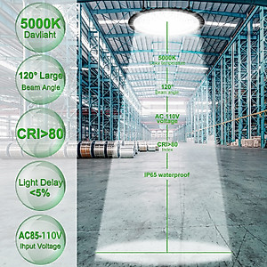 Viugreum 15 Pack 500W UFO LED High Bay Lights, 50000LM 6000K-6500K Daylight White LED Warehouse Lighting, IP65 Waterproof Commercial Bay Lighting Garage Shop Area Light