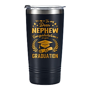 Onebttl Nephew Gifts from Aunt, Uncle, Insulated Stainless Steel Tumbler Coffee Mug with Lid and Straw, Perfect for Birthday, Christmas, 20oz/590ml - Graduation