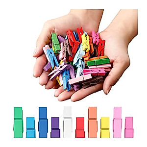 Colorful Clothespins, Mini Clothes Pins for Photo, 1.4'' 100 PCS Natural Birchwood Colored Clothespins, Strong Springs Mini Clothespins with Storage Bag,Mini Clothes Pins for Crafts, Pictures, Arts