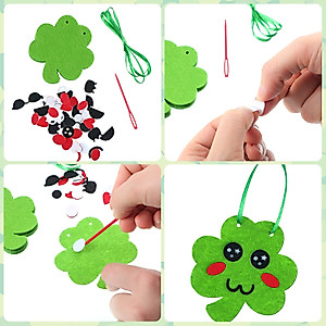 36 Pieces St. Patrick Day Shamrock Ornament Craft Kit, Irish Green Felt Clover Hanging Decoration Wall Hanging Ornament Shamrock Expression for DIY Present Party Favor Classroom School Decor Supplies
