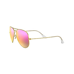 Ray-Ban RB3025 Classic Aviator Sunglasses, Matte Gold/Green Mirrored Fuchsia, 58 mm