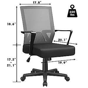 Furmax Office Chair Ergonomic Chair with Lumbar Support, Mid Back Computer Desk Chair Adjustable Height, Mesh Swivel Task Chair Humanized Breathable Chair with Armrests (Grey)