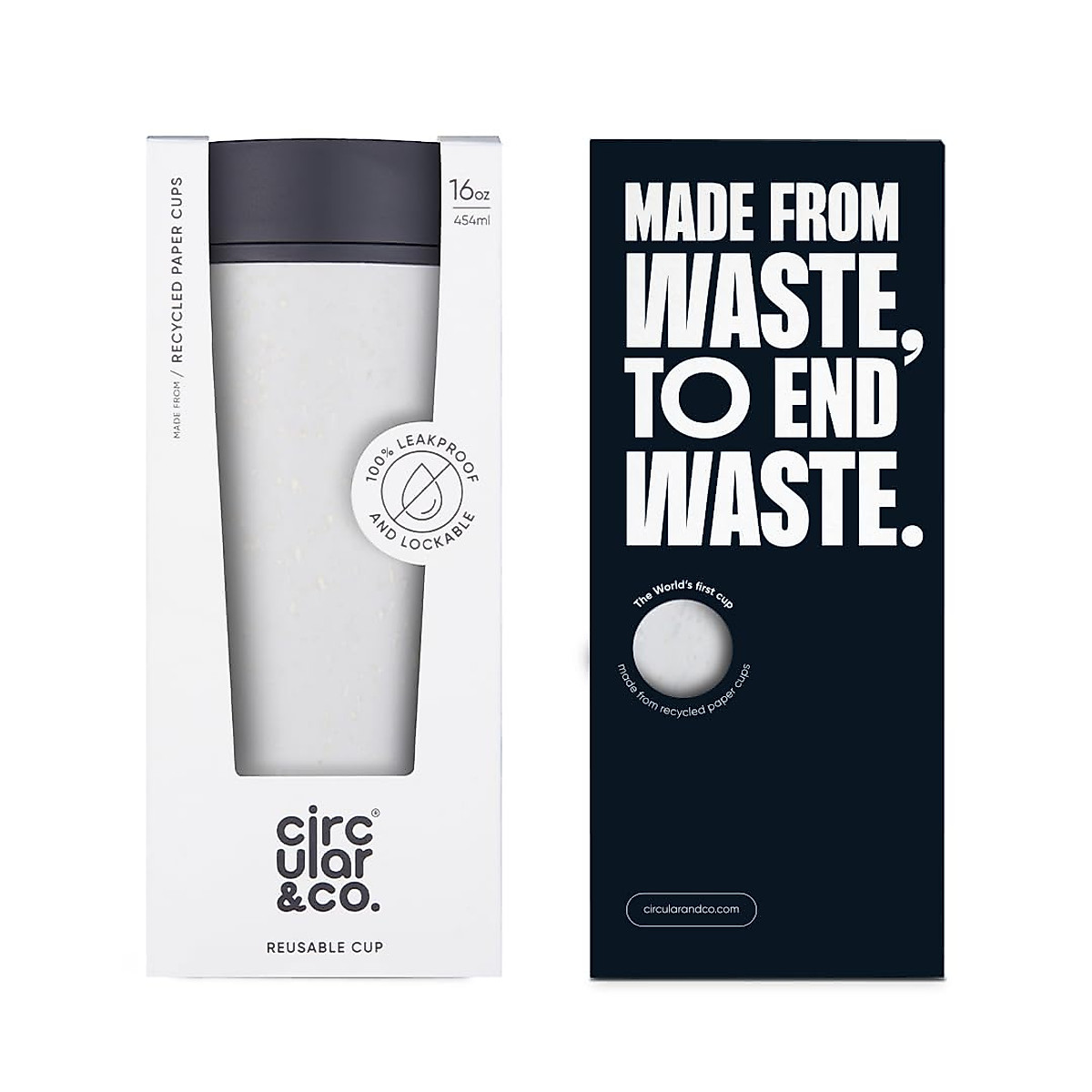 Circular & Co Reusable Coffee Cup - 16oz - 100% Leakproof Large Travel Mug - Made from Recycled Coffee Cups - Sustainble Insulated Coffee Tumbler - BPA Free - Dishwasher Safe