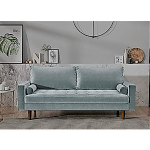 Container Furniture Direct Womble Velvet Upholstered Living Room Diamond Tufted Chesterfield Sofa with Gleaming Nailheads, Teal Blue
