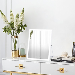 Vanity Mirror with Lights,10"x12" Lighted Makeup Mirror, 3 Colors Dimmable, 360 Degree Rotation Makeup Mirror with Lights, Dual Power Supply, Portable Led Makeup Mirror, Smart Touch Control (White)