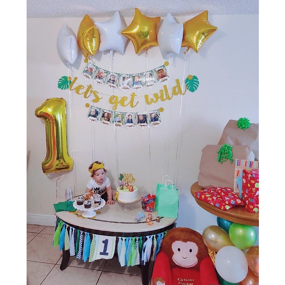 JeVenis Jungle Gold Monthly Photo Banner Wild One Monthly Photo Banner Safari First Birthday Banner Monthly Photo Banner Zoo Jungle Banner