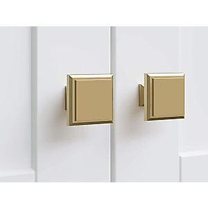 NewAge Products Home Cabinet Brushed Brass Traditional Square Knob, Cabinet Pull Handles, 80212