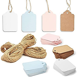 Paper Gift Tags with Jute String for Baby Showers and Birthday Parties (4 Colors, 240 Pack)