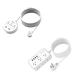 Extension Cord 15ft Bundle, NTONPOWER Flat Plug Power Strip with Long Extension Cord, Desktop Charging Station Wall Mount for Home, Dorm Room, Office and Nightstand - White