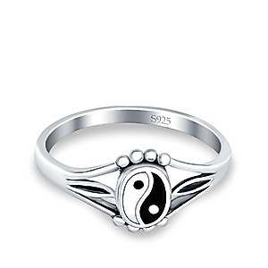 Blue Apple Co. Sterling Silver Size-7 Yin & Yang Plain Oxidized Band Statement Fashion Thumb Ring Solid 925 Sterling Silver