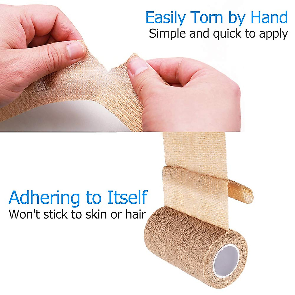 LotFancy Self Adhesive Bandage Wrap, 6 Pack, 4 in x 5 Yards, Non Woven Elbow Cohesive Bandage, First Aid Medical Tape for Ankle, Knee & Wrist Sprains, Tan Color