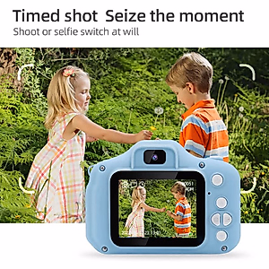 Kids Camera, 1080P Video 2.0-inch Screen Front and Rear Camera Digital Cameras for Boys and Girls Gift Age 3-9 Years,Blue