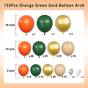 Deiiom Orange Green Balloons Arch Garland Kit-133Pcs Metallic Gold Balloon Nude Balloon for Bridal Shower，Christmas，Birthday，Wedding，Thanksgiving Party Decoration.