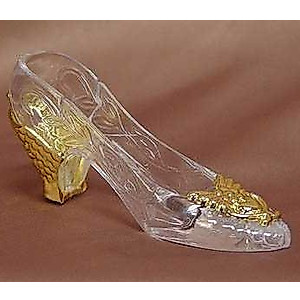 Pack of 36 Gold Accented Cinderella Clear Acrylic Slipper Placecard Holders - Place Card Holders for Quinceanera, Fairy Tale Wedding Favors, or Princess Themed Decorations (3-3/4" long)