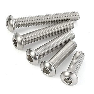 50 PCS Button Head Socket Cap Screws, M6 x 20mm, 25mm, 30mm, 35mm, 40mm, 304 Stainless Steel 18-8, Bright Finish, Fully Threaded