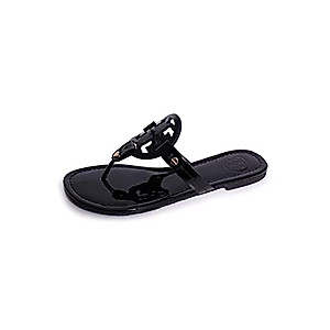 Tory Burch Women's Miller Patent Thong Sandal, Black, 9 Medium US