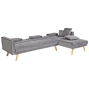 Penifun L Shaped Couch Sectional Sofa 3 seat Set for Living Room, 104.5" W 3 Seater Right Chaise Lounge, Convertible Folding Futon Bed Sleeper with 3 Pillows & 3 Backrest Settings-120°/150°/180°, Gray