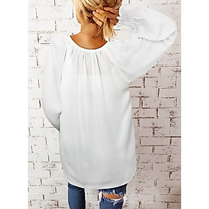 Dokotoo Spring Summer Tops for Women Trendy Elegant Ladies Tops and Blouses for Women Dressy Casual Long Sleeve Shirts V Neck Chiffon Blouses Plus Size Business Casual Tops White Blouses for Women XL