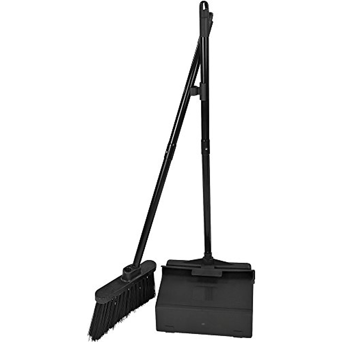 Carlisle FoodService Products Duo-Pan Upright Dust Pan and Broom Broom Set with Clip for Floor Cleaning, Restaurants, Office, And Janitorial Use, Plastic, 36 Inches, Black
