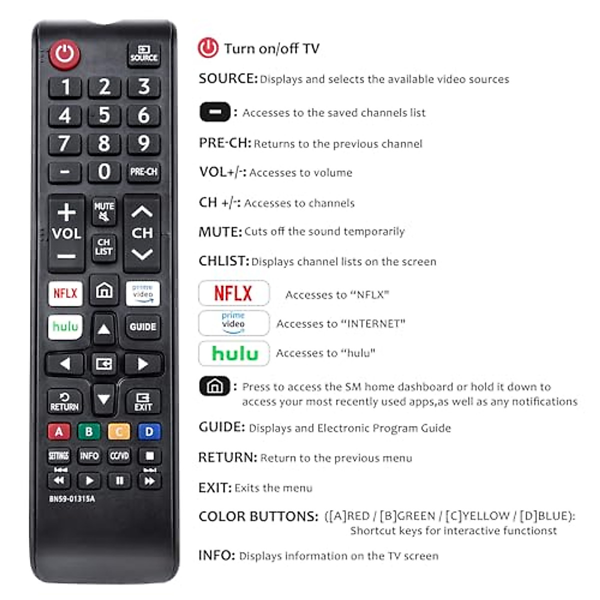 LOUTOC Replacement BN59-01315A Remote Control Compatible with Samsung 4K Crystal UHD 6/7/8/9/TU-7000 Series Smart TV(BN59-01315J/BN59-01315E)