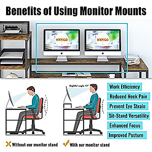 Computer Desk with 4-Tier Storage Shelves, 63 Inches Large Industrial Office Desk with Monitor Shelf and CPU Stand, Study Writing Table Workstation with Printer Stand for Home Office, Rustic Brown