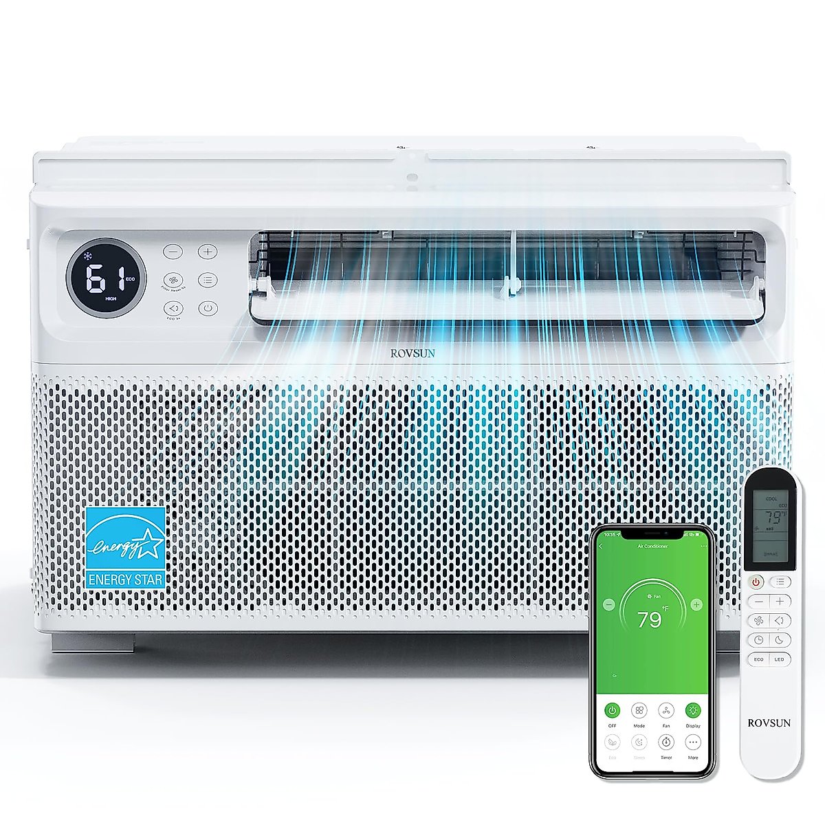 ROVSUN 8000 BTU Inverter Window Air Conditioner with WiFi, Energy-Star Window AC Unit with Remote & App Control, Ultra Quiet Design & Easy Install Kit, Work with Alexa/Google Assistant, 115V/60Hz
