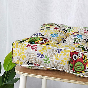 XSlive Square Chair Pads Cushion Boho Printed Soft Thick Seat Cushion for Floor Home Kitchen Office Chair (20"×20"×4",Owl)
