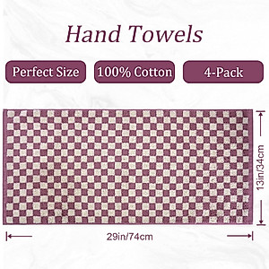 Jacquotha Pink Hand Towels for Bathroom - Cute Checkered Hand Towel Set of 4, Super Soft, Absorbent, Decorative, Great Gift for Girls Women